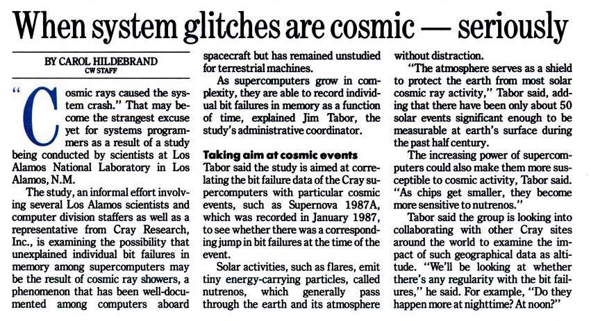 Influence from the stars on supercomputer memories first discovered in ...